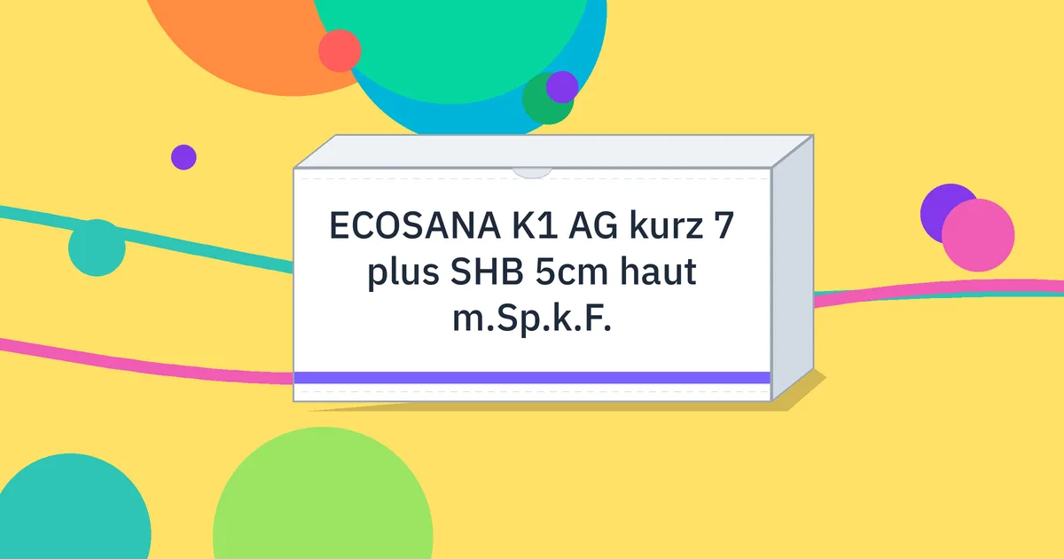 Symbolbild: Packung mit der Aufschrift ECOSANA K1 AG kurz 7 plus SHB 5cm haut m.Sp.k.F. (PZN 04731077) – Verfügbarkeit und Bezug in Apotheken in Frankfurt am Main