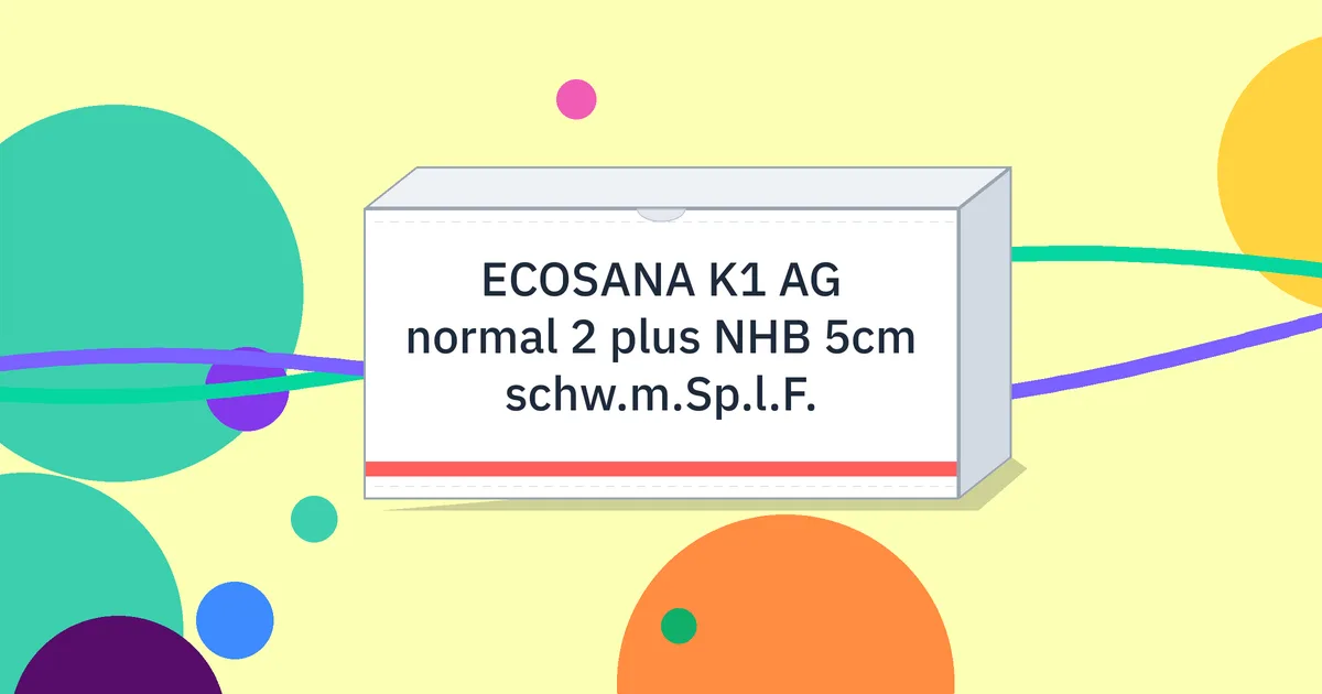 Symbolbild: Packung mit der Aufschrift ECOSANA K1 AG normal 2 plus NHB 5cm schw.m.Sp.l.F. (PZN 04726538) – Verfügbarkeit und Bezug in Apotheken in Frankfurt am Main