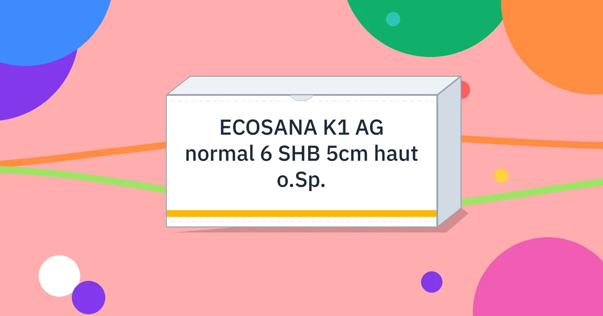 Symbolbild: Packung mit der Aufschrift ECOSANA K1 AG normal 6 SHB 5cm haut o.Sp. (PZN 04730072) – Verfügbarkeit und Bezug in Apotheken in Frankfurt am Main