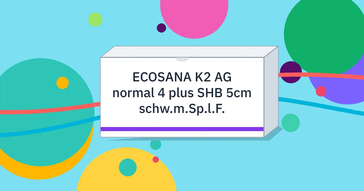 Symbolbild: Packung mit der Aufschrift ECOSANA K2 AG normal 4 plus SHB 5cm schw.m.Sp.l.F. (PZN 10957503) – Verfügbarkeit und Bezug in Apotheken in Frankfurt am Main