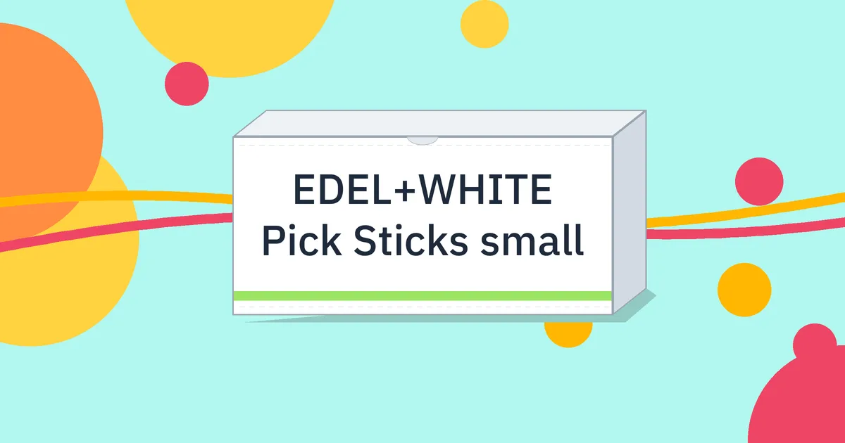 Symbolbild: Packung mit der Aufschrift EDEL+WHITE Pick Sticks small (PZN 17180673) – Verfügbarkeit und Bezug in Apotheken in Frankfurt am Main