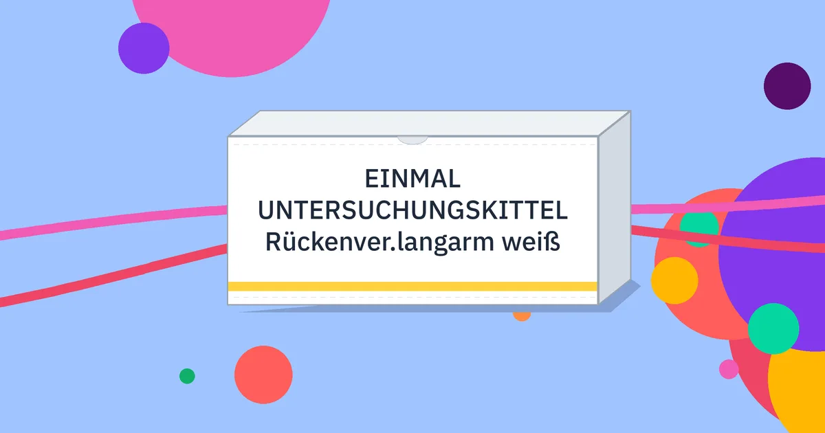 Symbolbild: Packung mit der Aufschrift EINMAL UNTERSUCHUNGSKITTEL Rückenver.langarm weiß (PZN 10405330) – Verfügbarkeit und Bezug in Apotheken in Frankfurt am Main