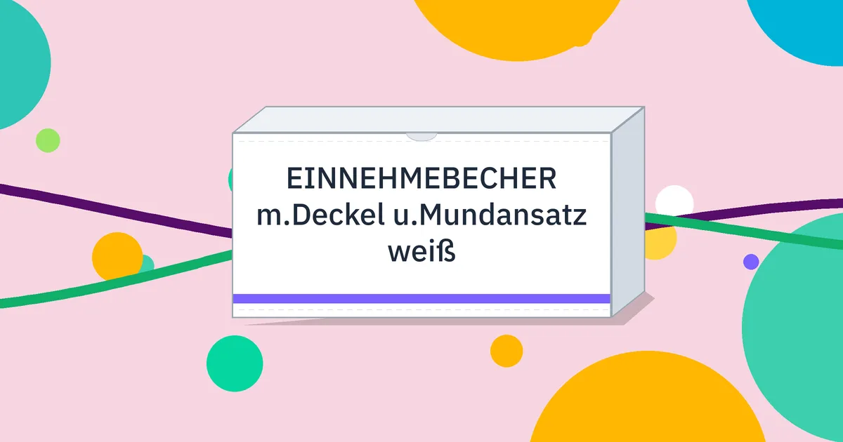 Symbolbild: Packung mit der Aufschrift EINNEHMEBECHER m.Deckel u.Mundansatz weiß (PZN 06641450) – Verfügbarkeit und Bezug in Apotheken in Frankfurt am Main
