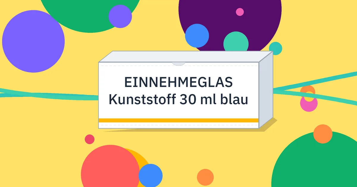 Symbolbild: Packung mit der Aufschrift EINNEHMEGLAS Kunststoff 30 ml blau (PZN 19513989) – Verfügbarkeit und Bezug in Apotheken in Frankfurt am Main