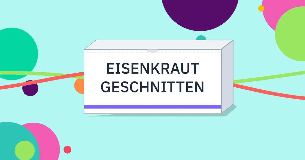 Symbolbild: Packung mit der Aufschrift EISENKRAUT GESCHNITTEN (PZN 16325158) – Verfügbarkeit und Bezug in Apotheken in Frankfurt am Main