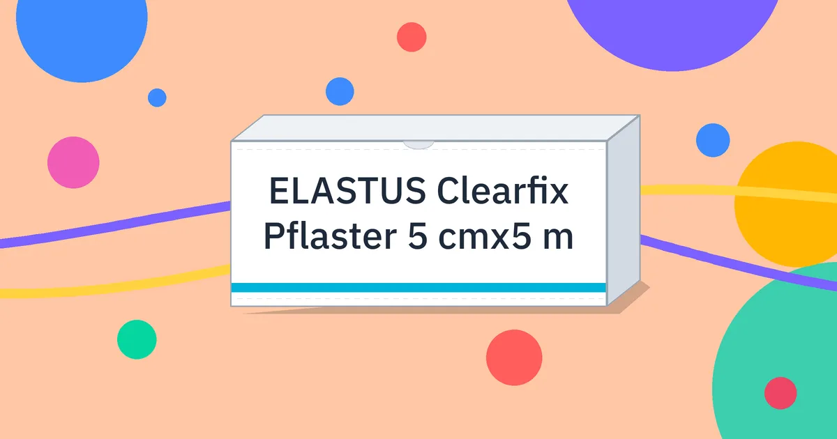 Symbolbild: Packung mit der Aufschrift ELASTUS Clearfix Pflaster 5 cmx5 m (PZN 03735943) – Verfügbarkeit und Bezug in Apotheken in Frankfurt am Main