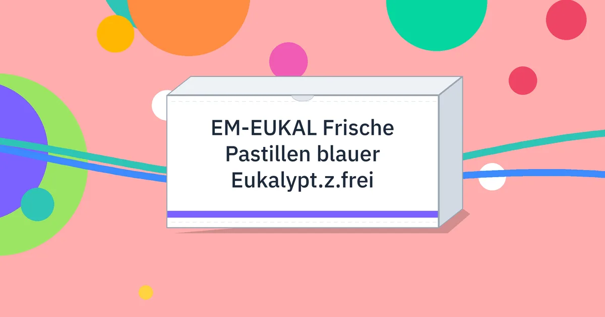 Symbolbild: Packung mit der Aufschrift EM-EUKAL Frische Pastillen blauer Eukalypt.z.frei (PZN 14331321) – Verfügbarkeit und Bezug in Apotheken in Frankfurt am Main