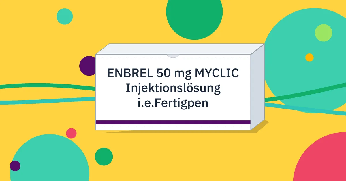 Symbolbild: Packung mit der Aufschrift ENBREL 50 mg MYCLIC Injektionslösung i.e.Fertigpen (PZN 06934554) – Verfügbarkeit und Bezug in Apotheken in Frankfurt am Main