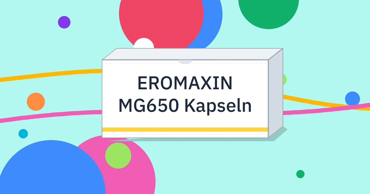 Symbolbild: Packung mit der Aufschrift EROMAXIN MG650 Kapseln (PZN 18851193) – Verfügbarkeit und Bezug in Apotheken in Frankfurt am Main