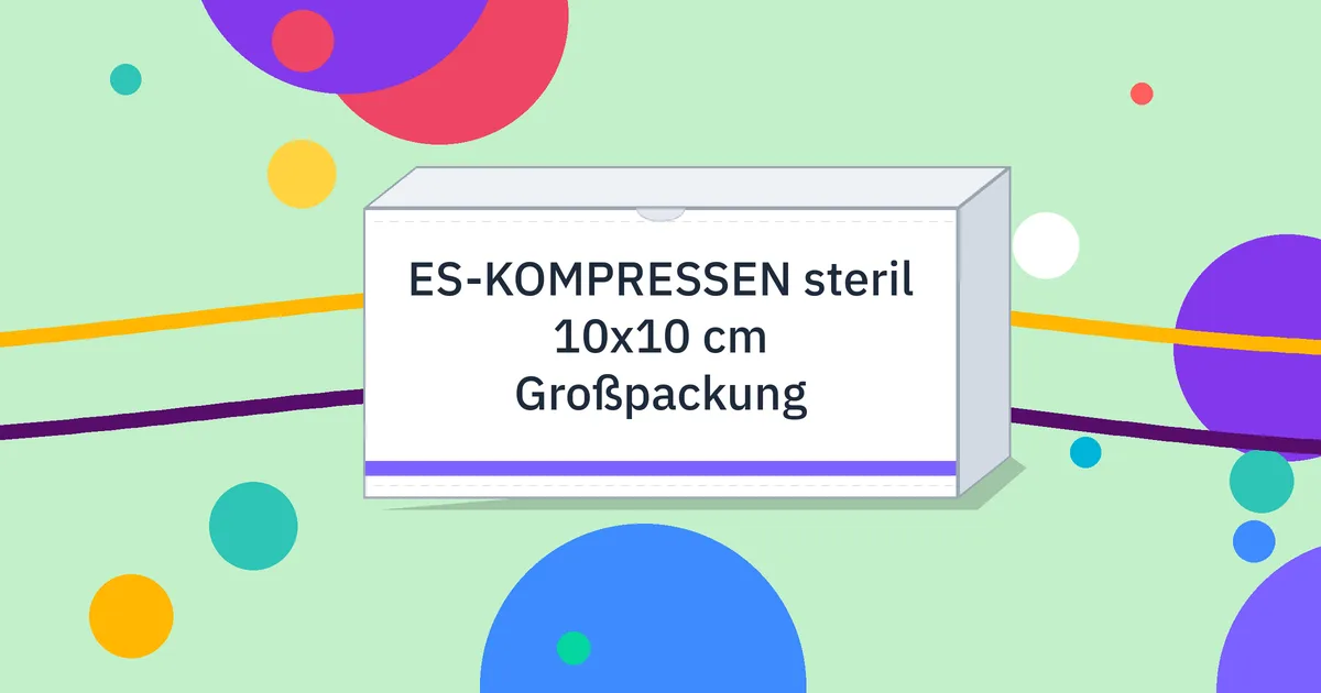 Symbolbild: Packung mit der Aufschrift ES-KOMPRESSEN steril 10x10 cm Großpackung (PZN 18715739) – Verfügbarkeit und Bezug in Apotheken in Frankfurt am Main