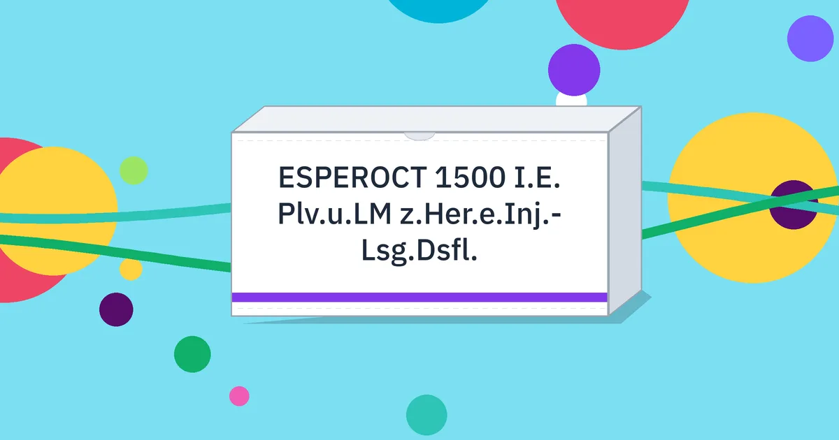 Symbolbild: Packung mit der Aufschrift ESPEROCT 1500 I.E. Plv.u.LM z.Her.e.Inj.-Lsg.Dsfl. (PZN 15635394) – Verfügbarkeit und Bezug in Apotheken in Frankfurt am Main