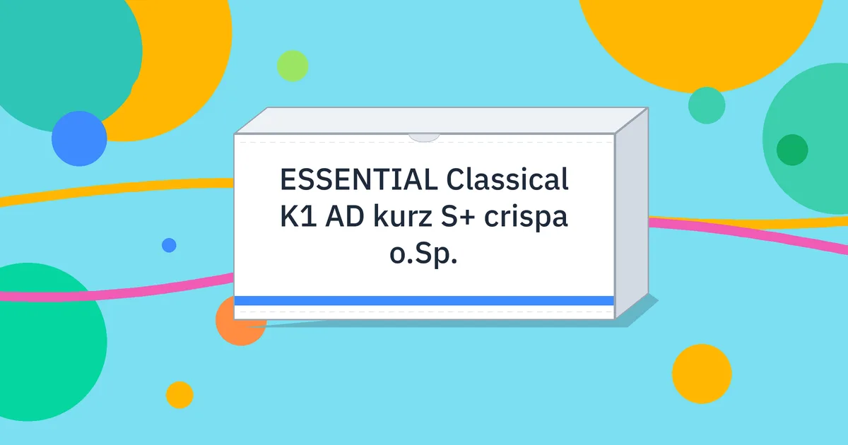 Symbolbild: Packung mit der Aufschrift ESSENTIAL Classical K1 AD kurz S+ crispa o.Sp. (PZN 17000889) – Verfügbarkeit und Bezug in Apotheken in Frankfurt am Main