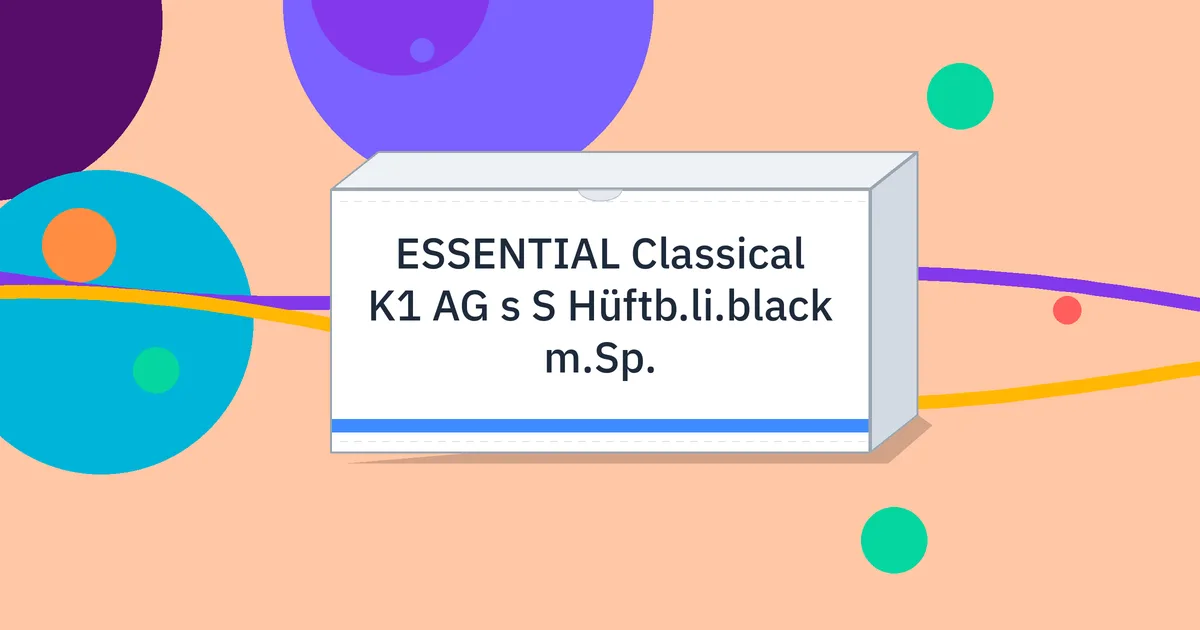 Symbolbild: Packung mit der Aufschrift ESSENTIAL Classical K1 AG s S Hüftb.li.black m.Sp. (PZN 17013248) – Verfügbarkeit und Bezug in Apotheken in Frankfurt am Main