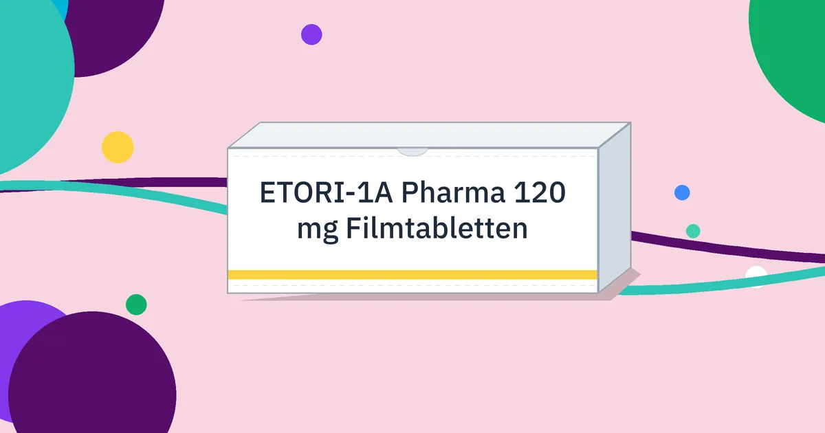 Symbolbild: Packung mit der Aufschrift ETORI-1A Pharma 120 mg Filmtabletten (PZN 12422309) – Verfügbarkeit und Bezug in Apotheken in Frankfurt am Main