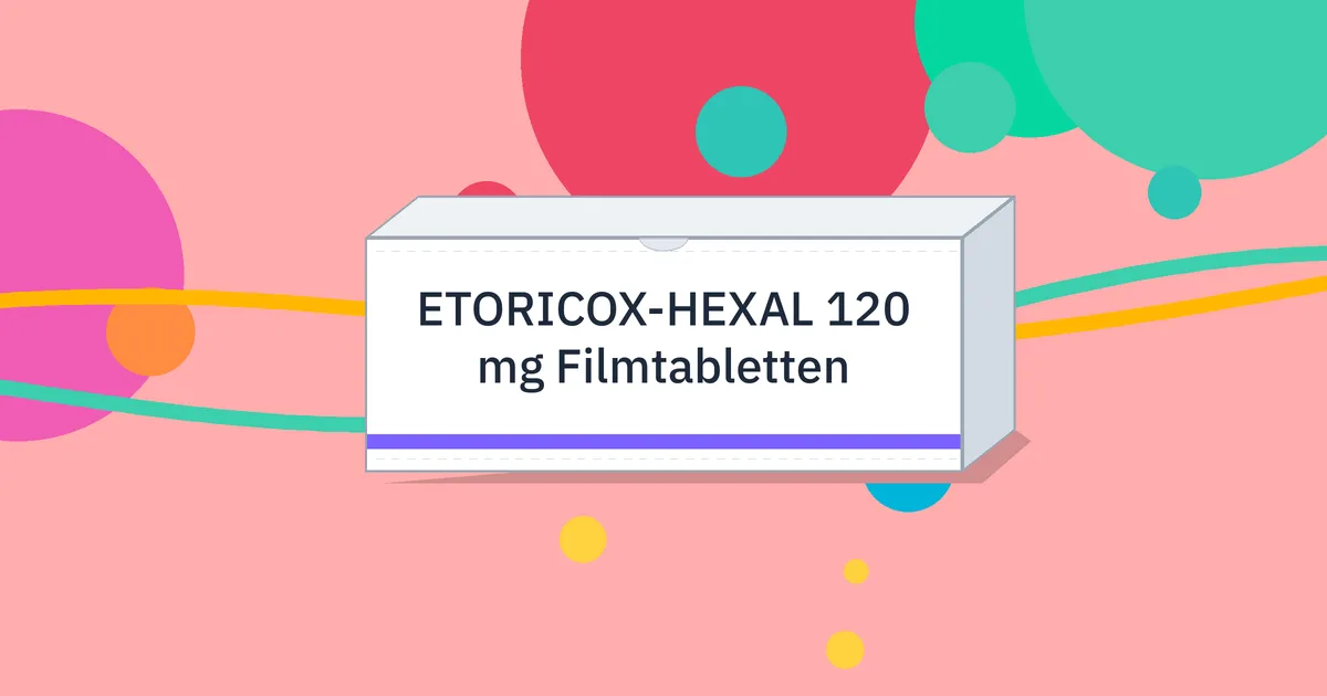 Symbolbild: Packung mit der Aufschrift ETORICOX-HEXAL 120 mg Filmtabletten (PZN 11872358) – Verfügbarkeit und Bezug in Apotheken in Frankfurt am Main
