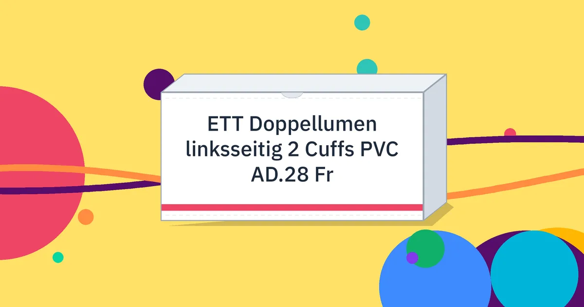 Symbolbild: Packung mit der Aufschrift ETT Doppellumen linksseitig 2 Cuffs PVC AD.28 Fr (PZN 19121491) – Verfügbarkeit und Bezug in Apotheken in Frankfurt am Main