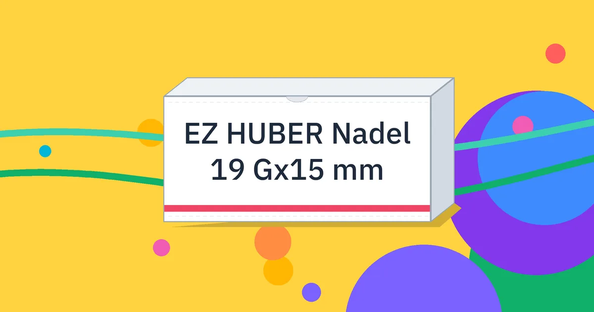 Symbolbild: Packung mit der Aufschrift EZ HUBER Nadel 19 Gx15 mm (PZN 06945351) – Verfügbarkeit und Bezug in Apotheken in Frankfurt am Main