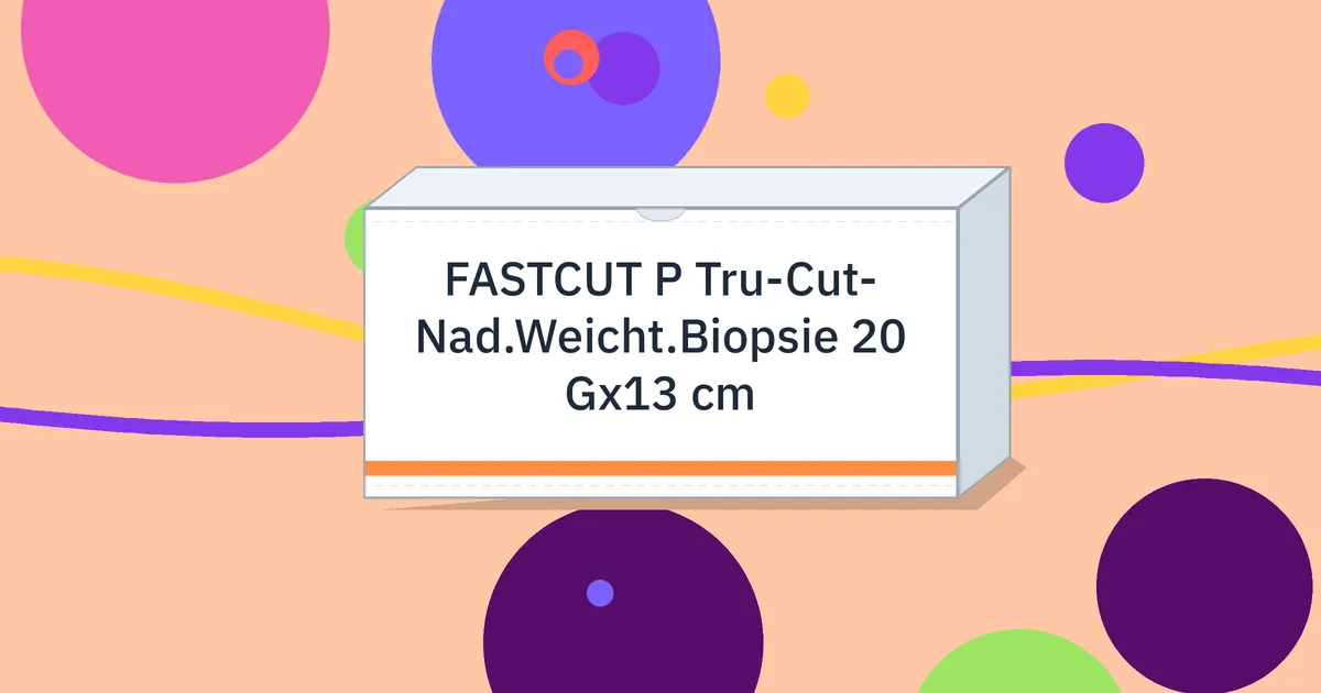 Symbolbild: Packung mit der Aufschrift FASTCUT P Tru-Cut-Nad.Weicht.Biopsie 20 Gx13 cm (PZN 19734986) – Verfügbarkeit und Bezug in Apotheken in Frankfurt am Main