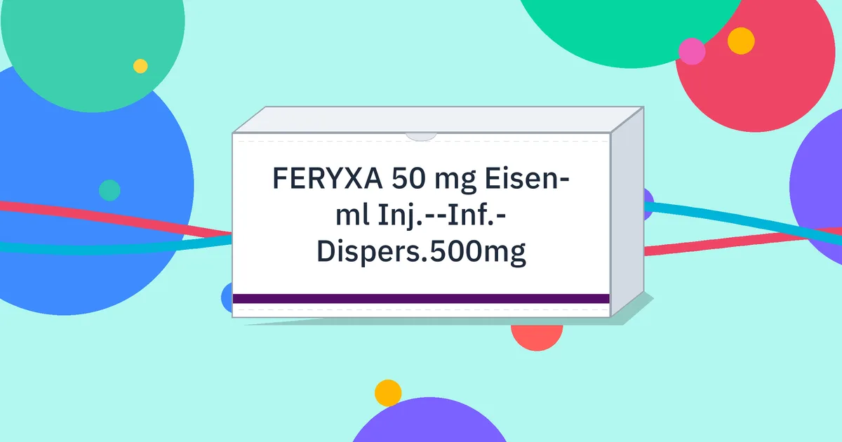 Symbolbild: Packung mit der Aufschrift FERYXA 50 mg Eisen-ml Inj.--Inf.-Dispers.500mg (PZN 18841042) – Verfügbarkeit und Bezug in Apotheken in Frankfurt am Main