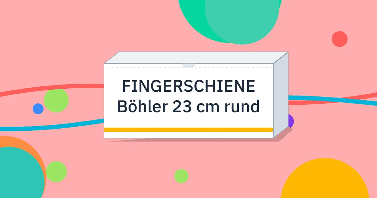 Symbolbild: Packung mit der Aufschrift FINGERSCHIENE Böhler 23 cm rund (PZN 07017618) – Verfügbarkeit und Bezug in Apotheken in Frankfurt am Main