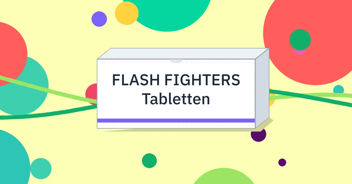 Symbolbild: Packung mit der Aufschrift FLASH FIGHTERS Tabletten (PZN 03300122) – Verfügbarkeit und Bezug in Apotheken in Frankfurt am Main