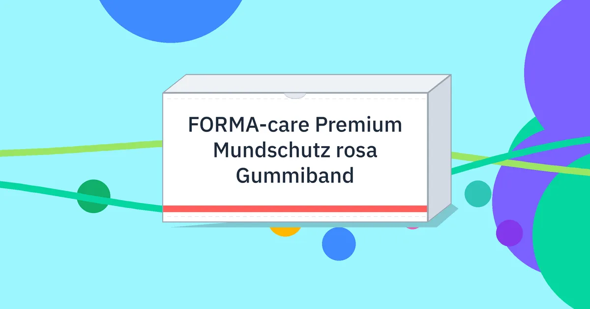 Symbolbild: Packung mit der Aufschrift FORMA-care Premium Mundschutz rosa Gummiband (PZN 17974982) – Verfügbarkeit und Bezug in Apotheken in Frankfurt am Main