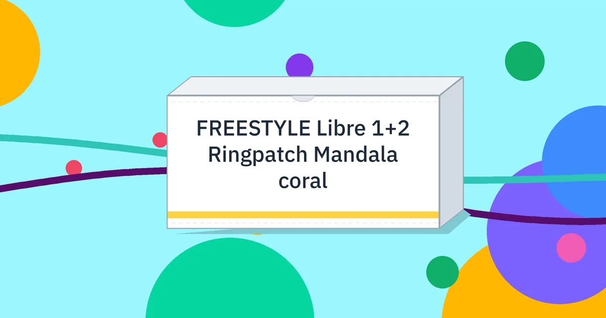 Symbolbild: Packung mit der Aufschrift FREESTYLE Libre 1+2 Ringpatch Mandala coral (PZN 19864708) – Verfügbarkeit und Bezug in Apotheken in Frankfurt am Main