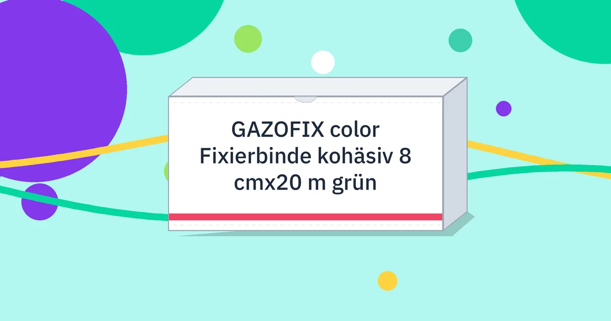 Symbolbild: Packung mit der Aufschrift GAZOFIX color Fixierbinde kohäsiv 8 cmx20 m grün (PZN 19882706) – Verfügbarkeit und Bezug in Apotheken in Frankfurt am Main