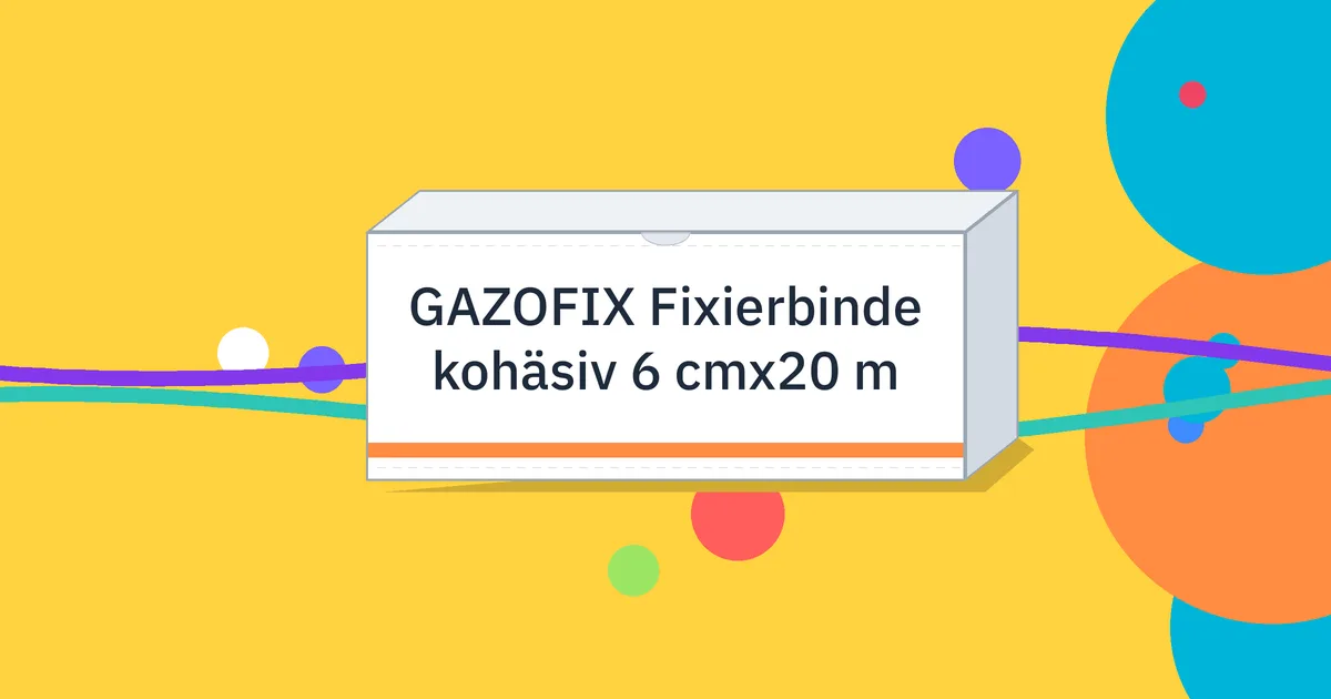 Symbolbild: Packung mit der Aufschrift GAZOFIX Fixierbinde kohäsiv 6 cmx20 m (PZN 11587847) – Verfügbarkeit und Bezug in Apotheken in Frankfurt am Main