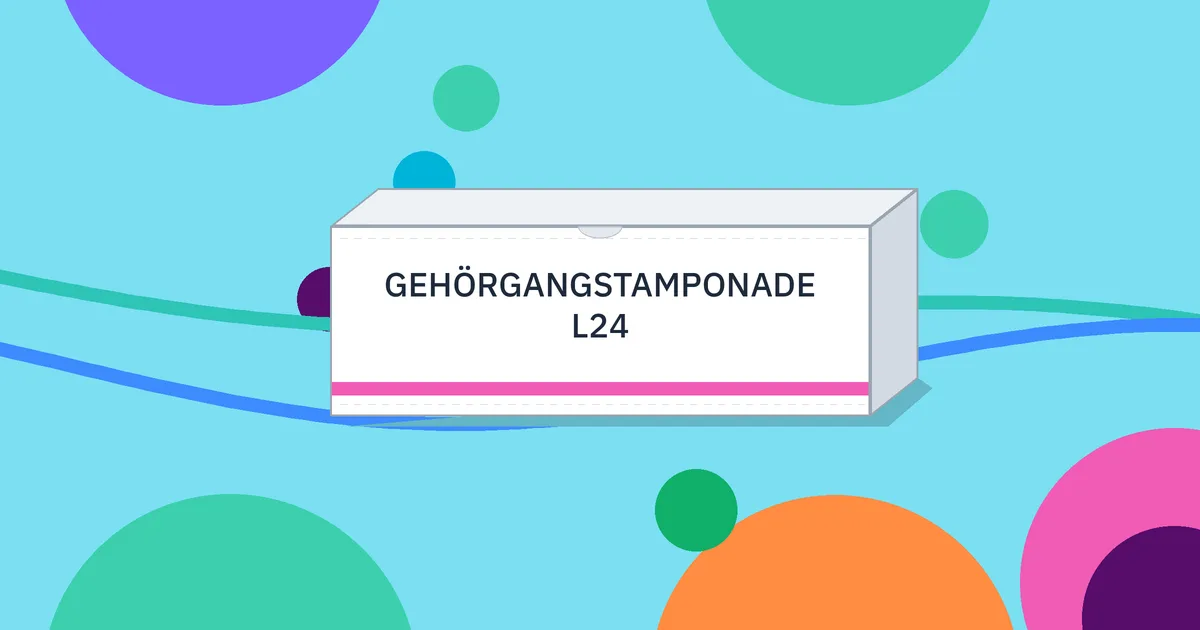 Symbolbild: Packung mit der Aufschrift GEHÖRGANGSTAMPONADE L24 (PZN 05524469) – Verfügbarkeit und Bezug in Apotheken in Frankfurt am Main