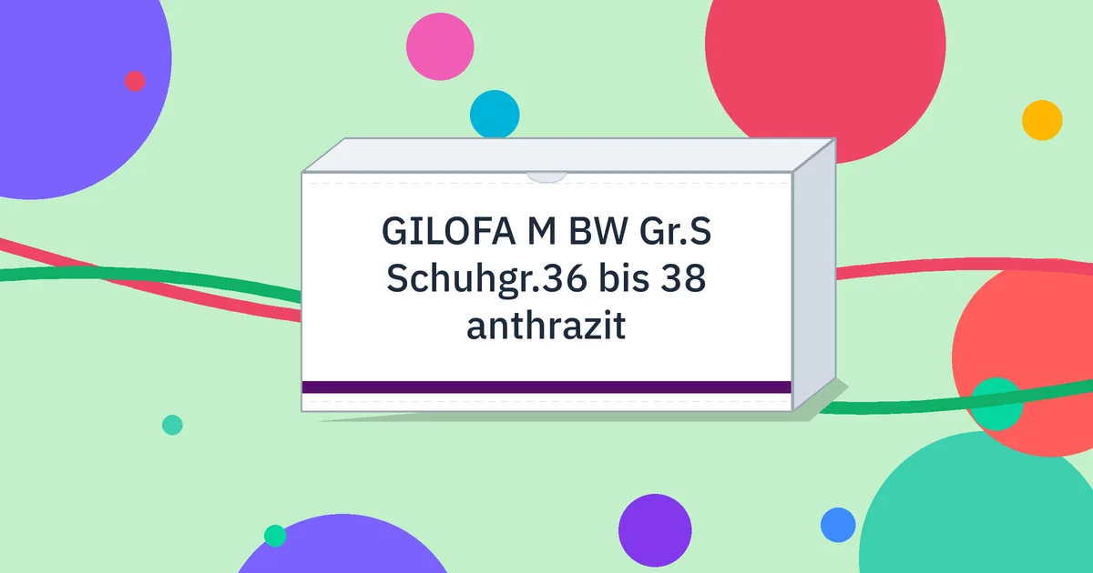 Symbolbild: Packung mit der Aufschrift GILOFA M BW Gr.S Schuhgr.36 bis 38 anthrazit (PZN 16724102) – Verfügbarkeit und Bezug in Apotheken in Frankfurt am Main