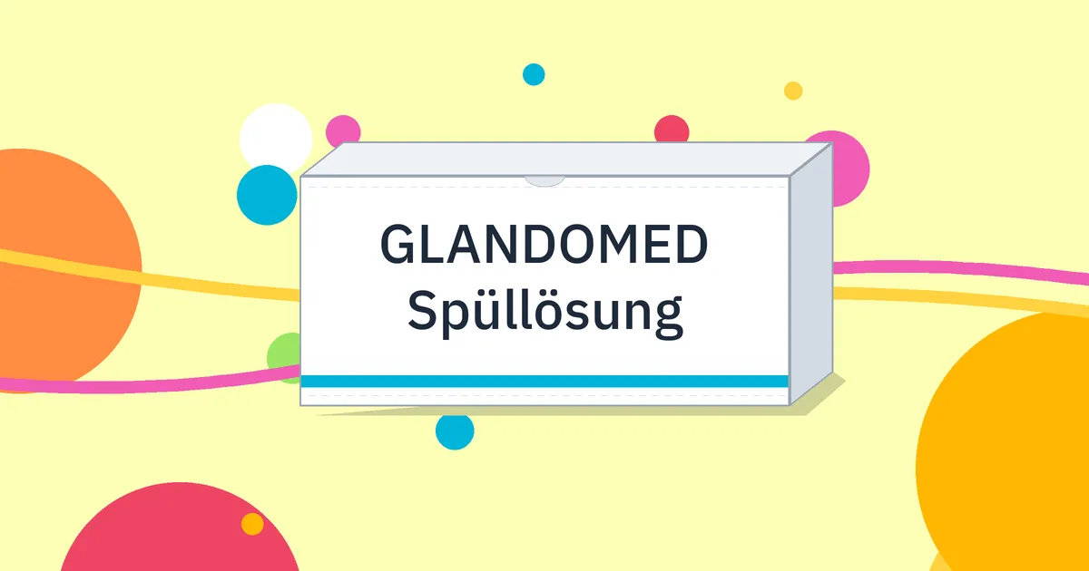 Symbolbild: Packung mit der Aufschrift GLANDOMED Spüllösung (PZN 02562297) – Verfügbarkeit und Bezug in Apotheken in Frankfurt am Main