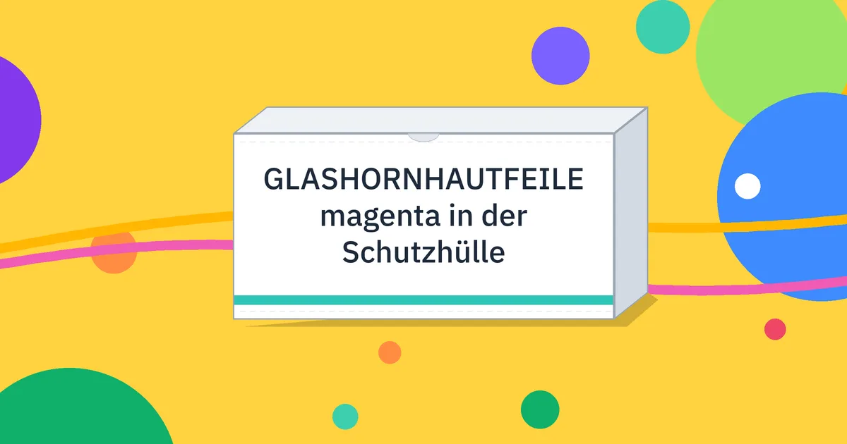 Symbolbild: Packung mit der Aufschrift GLASHORNHAUTFEILE magenta in der Schutzhülle (PZN 12460132) – Verfügbarkeit und Bezug in Apotheken in Frankfurt am Main