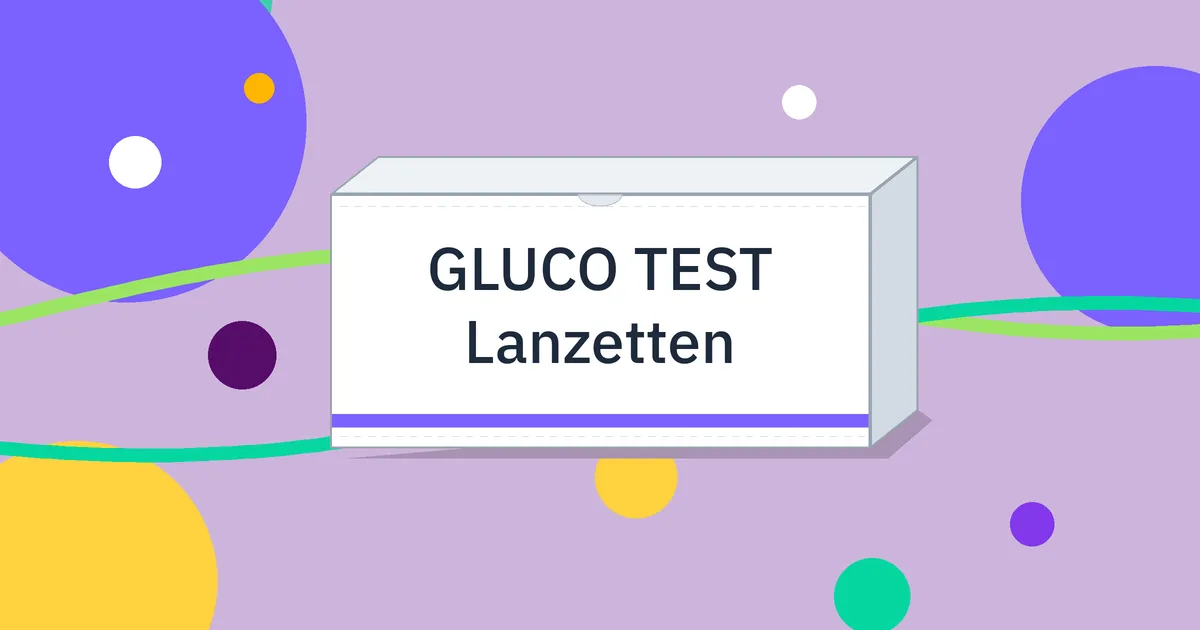 Symbolbild: Packung mit der Aufschrift GLUCO TEST Lanzetten (PZN 03865999) – Verfügbarkeit und Bezug in Apotheken in Frankfurt am Main