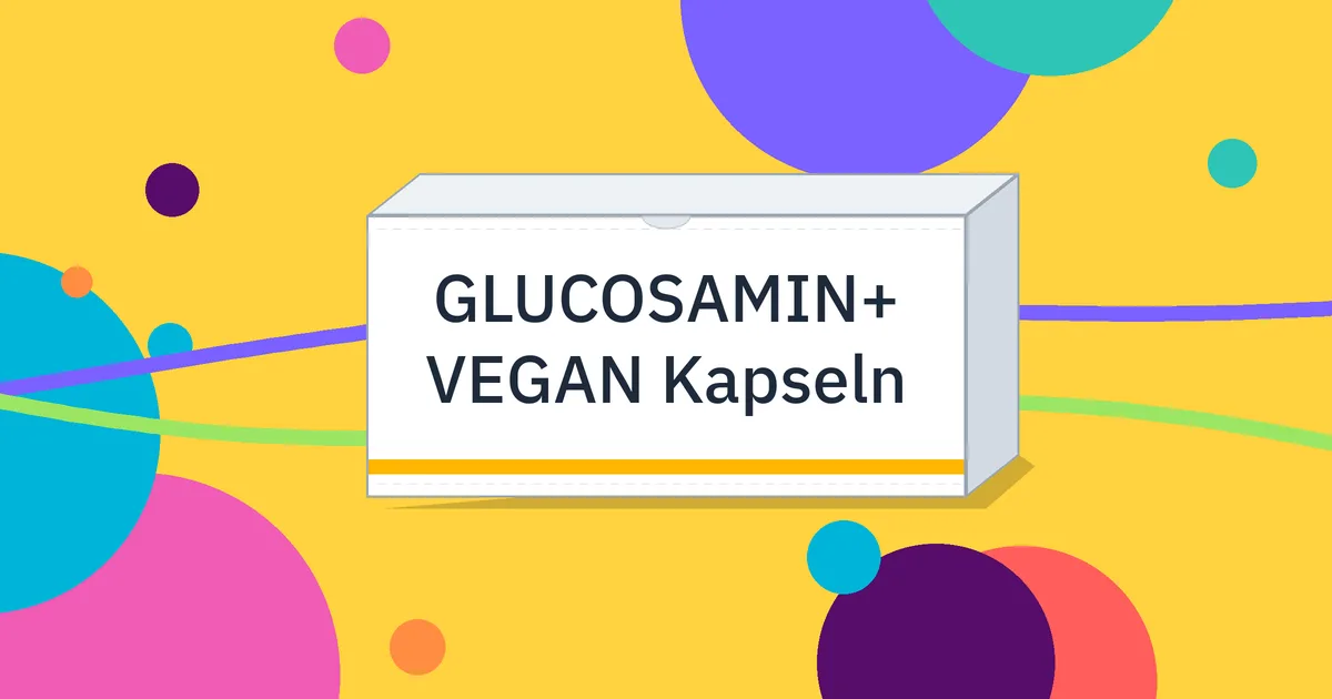 Symbolbild: Packung mit der Aufschrift GLUCOSAMIN+ VEGAN Kapseln (PZN 20700811) – Verfügbarkeit und Bezug in Apotheken in Frankfurt am Main