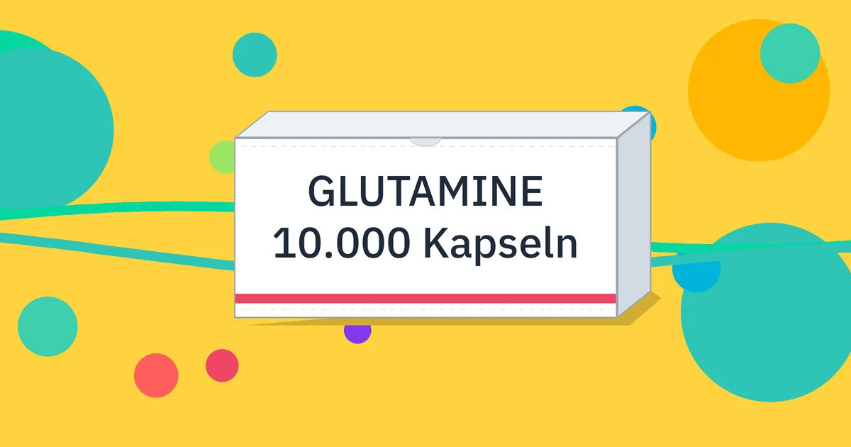 Symbolbild: Packung mit der Aufschrift GLUTAMINE 10.000 Kapseln (PZN 10527292) – Verfügbarkeit und Bezug in Apotheken in Frankfurt am Main