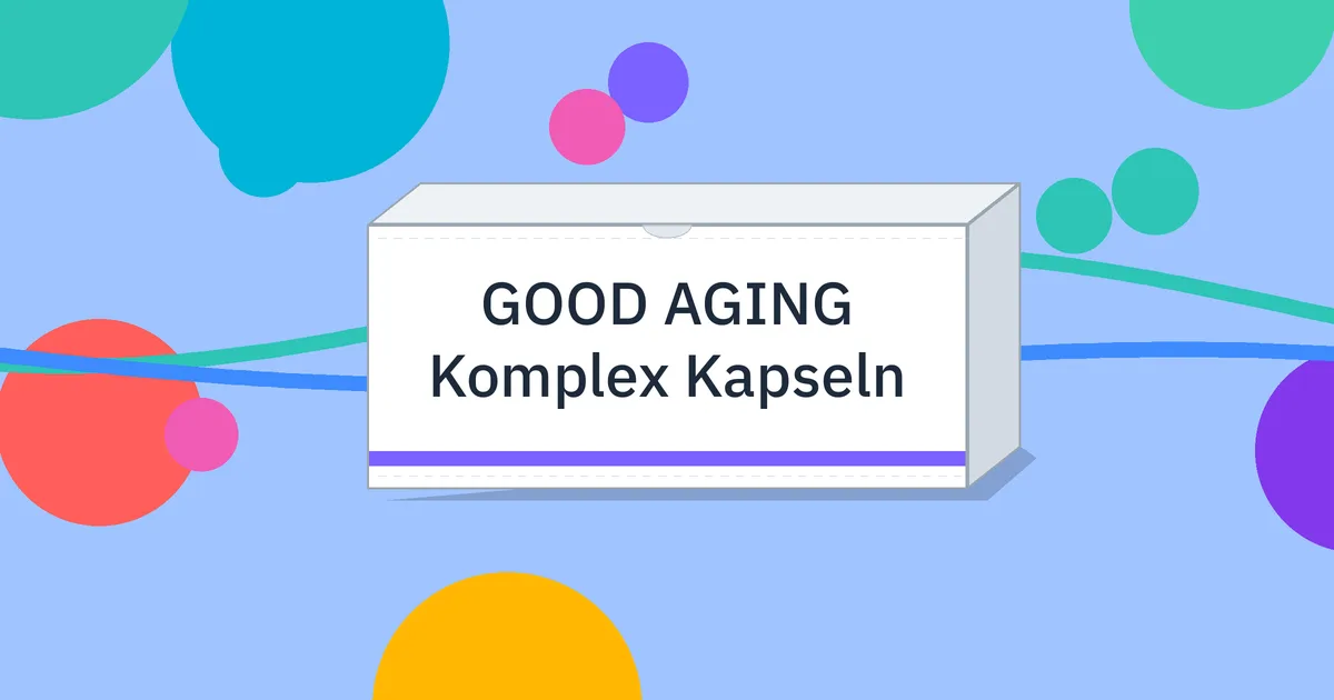 Symbolbild: Packung mit der Aufschrift GOOD AGING Komplex Kapseln (PZN 19282768) – Verfügbarkeit und Bezug in Apotheken in Frankfurt am Main