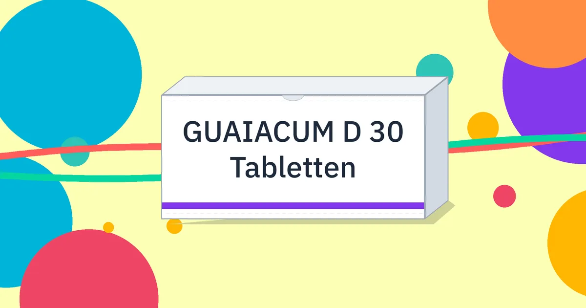 Symbolbild: Packung mit der Aufschrift GUAIACUM D 30 Tabletten (PZN 16695211) – Verfügbarkeit und Bezug in Apotheken in Frankfurt am Main