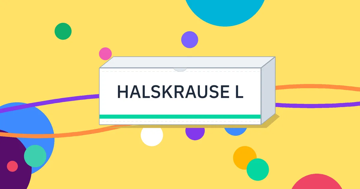 Symbolbild: Packung mit der Aufschrift HALSKRAUSE L (PZN 02234133) – Verfügbarkeit und Bezug in Apotheken in Frankfurt am Main