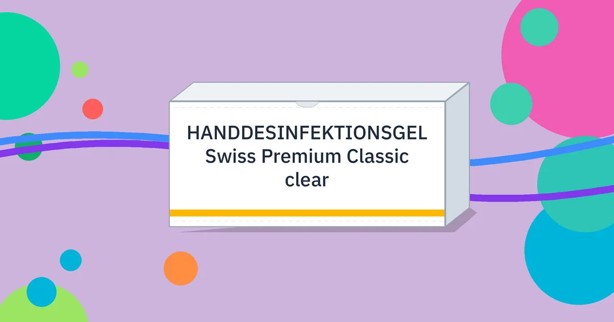 Symbolbild: Packung mit der Aufschrift HANDDESINFEKTIONSGEL Swiss Premium Classic clear (PZN 18053698) – Verfügbarkeit und Bezug in Apotheken in Frankfurt am Main