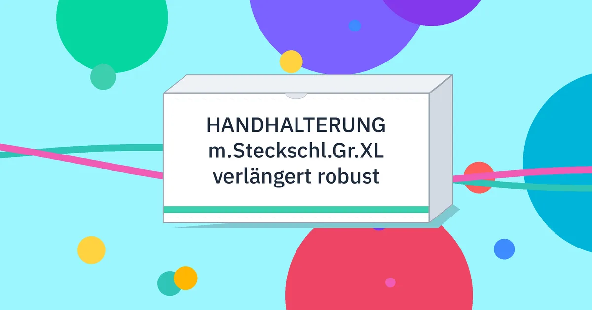 Symbolbild: Packung mit der Aufschrift HANDHALTERUNG m.Steckschl.Gr.XL verlängert robust (PZN 16014599) – Verfügbarkeit und Bezug in Apotheken in Frankfurt am Main