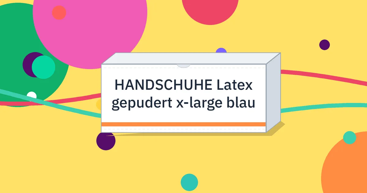 Symbolbild: Packung mit der Aufschrift HANDSCHUHE Latex gepudert x-large blau (PZN 04650261) – Verfügbarkeit und Bezug in Apotheken in Frankfurt am Main