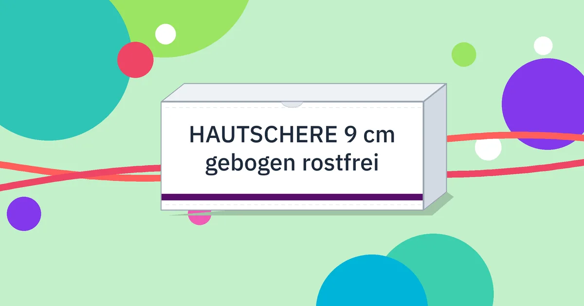 Symbolbild: Packung mit der Aufschrift HAUTSCHERE 9 cm gebogen rostfrei (PZN 07004811) – Verfügbarkeit und Bezug in Apotheken in Frankfurt am Main