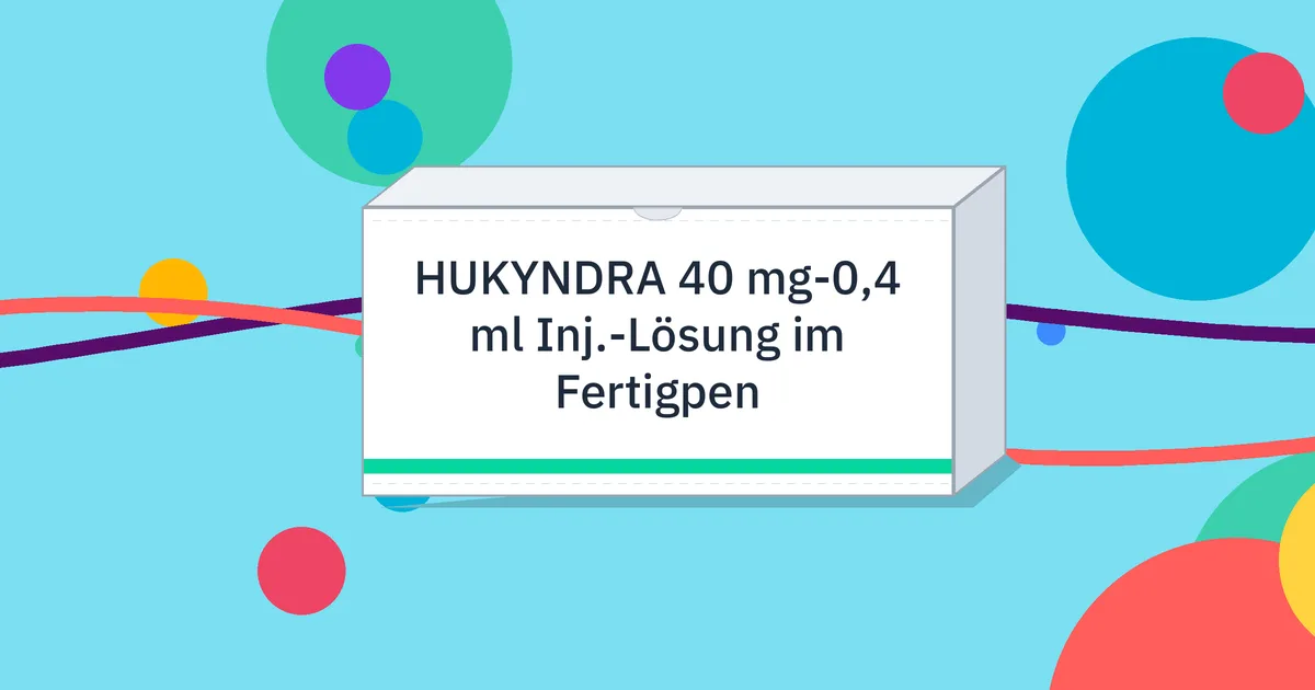 Symbolbild: Packung mit der Aufschrift HUKYNDRA 40 mg-0,4 ml Inj.-Lösung im Fertigpen (PZN 19444254) – Verfügbarkeit und Bezug in Apotheken in Frankfurt am Main