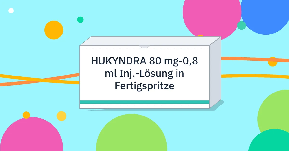 Symbolbild: Packung mit der Aufschrift HUKYNDRA 80 mg-0,8 ml Inj.-Lösung in Fertigspritze (PZN 18378331) – Verfügbarkeit und Bezug in Apotheken in Frankfurt am Main
