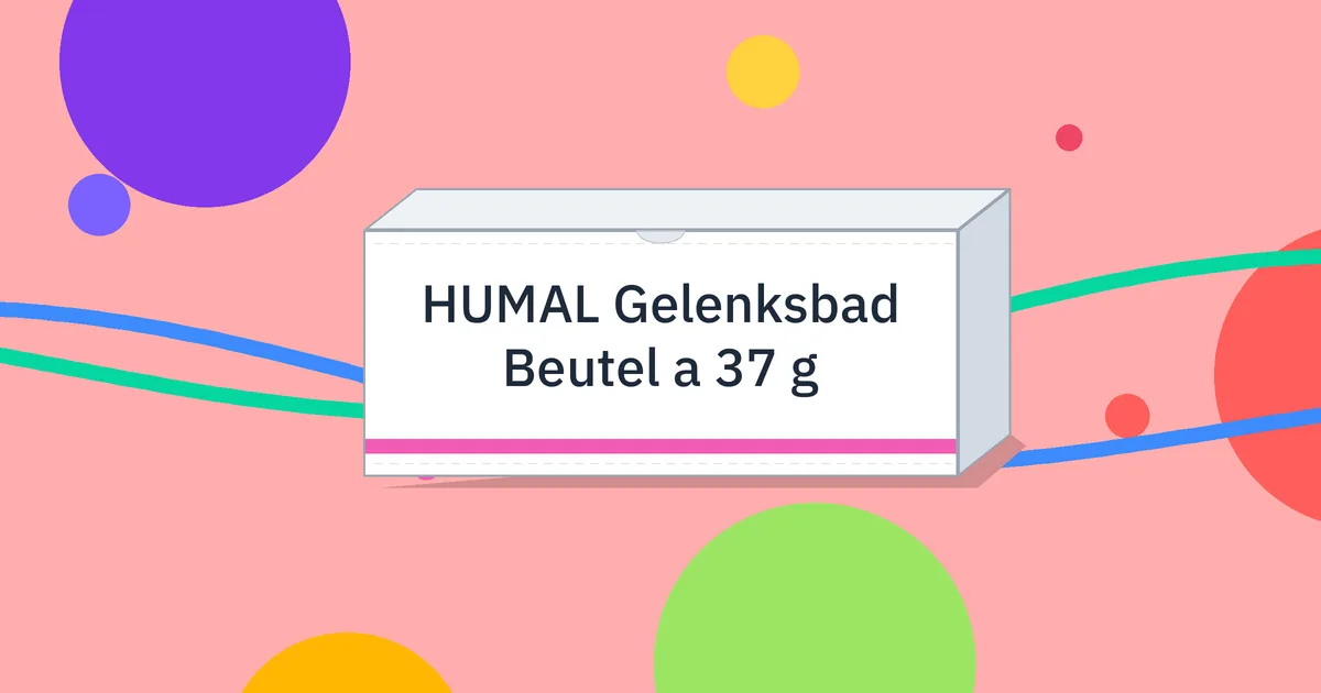 Symbolbild: Packung mit der Aufschrift HUMAL Gelenksbad Beutel a 37 g (PZN 16839549) – Verfügbarkeit und Bezug in Apotheken in Frankfurt am Main