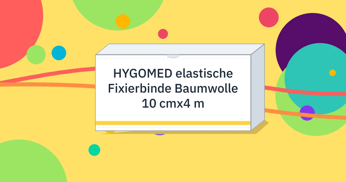Symbolbild: Packung mit der Aufschrift HYGOMED elastische Fixierbinde Baumwolle 10 cmx4 m (PZN 20383032) – Verfügbarkeit und Bezug in Apotheken in Frankfurt am Main