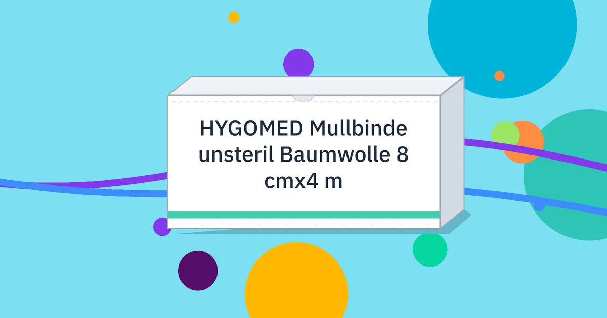 Symbolbild: Packung mit der Aufschrift HYGOMED Mullbinde unsteril Baumwolle 8 cmx4 m (PZN 20383055) – Verfügbarkeit und Bezug in Apotheken in Frankfurt am Main
