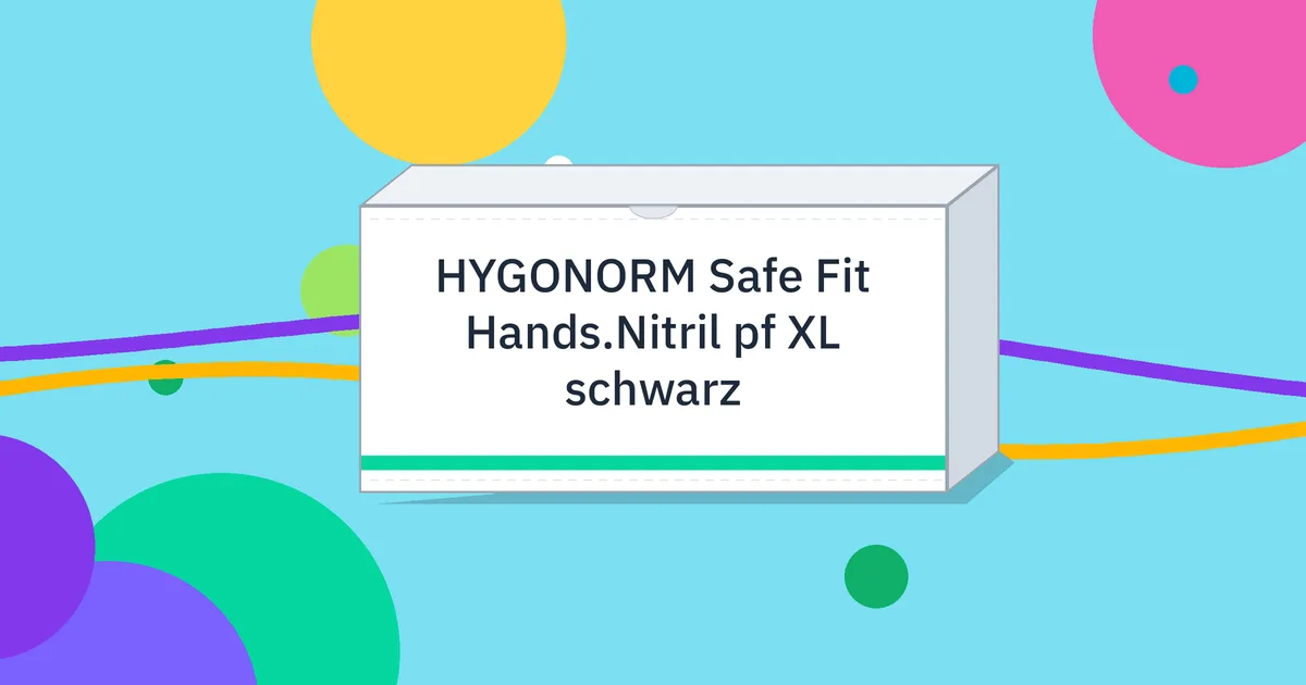 Symbolbild: Packung mit der Aufschrift HYGONORM Safe Fit Hands.Nitril pf XL schwarz (PZN 20772176) – Verfügbarkeit und Bezug in Apotheken in Frankfurt am Main