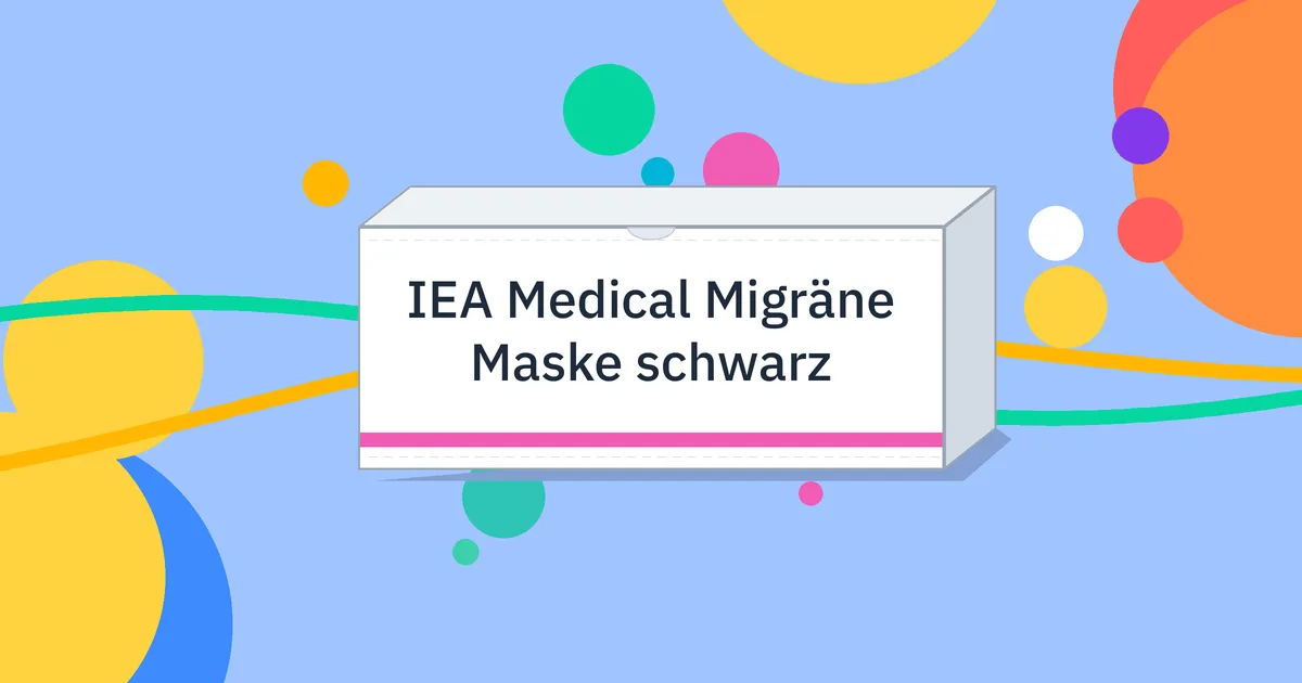 Symbolbild: Packung mit der Aufschrift IEA Medical Migräne Maske schwarz (PZN 20005755) – Verfügbarkeit und Bezug in Apotheken in Frankfurt am Main